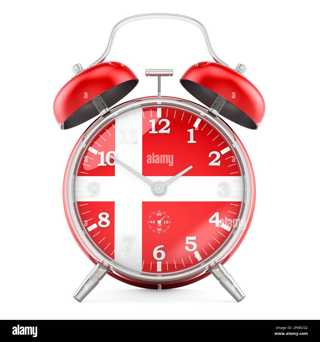Alarm clock with flag of Denmark, 3D rendering isolated on white ...