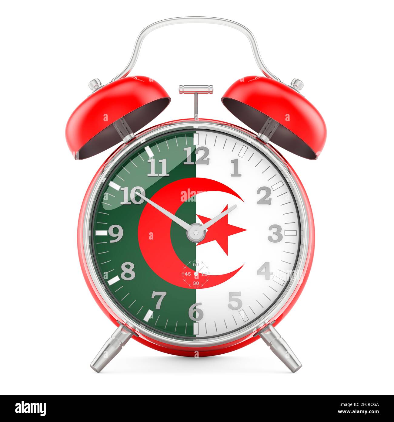 Alarm clock with flag of Algeria, 3D rendering isolated on white ...