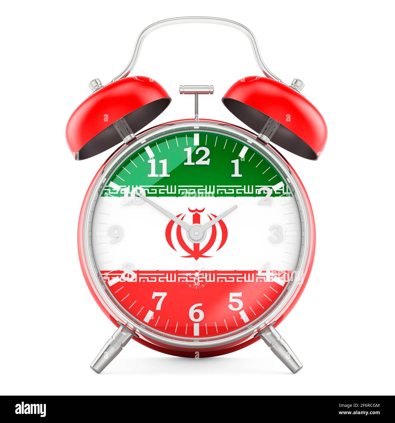 Alarm clock with flag of Iran, 3D rendering isolated on white ...