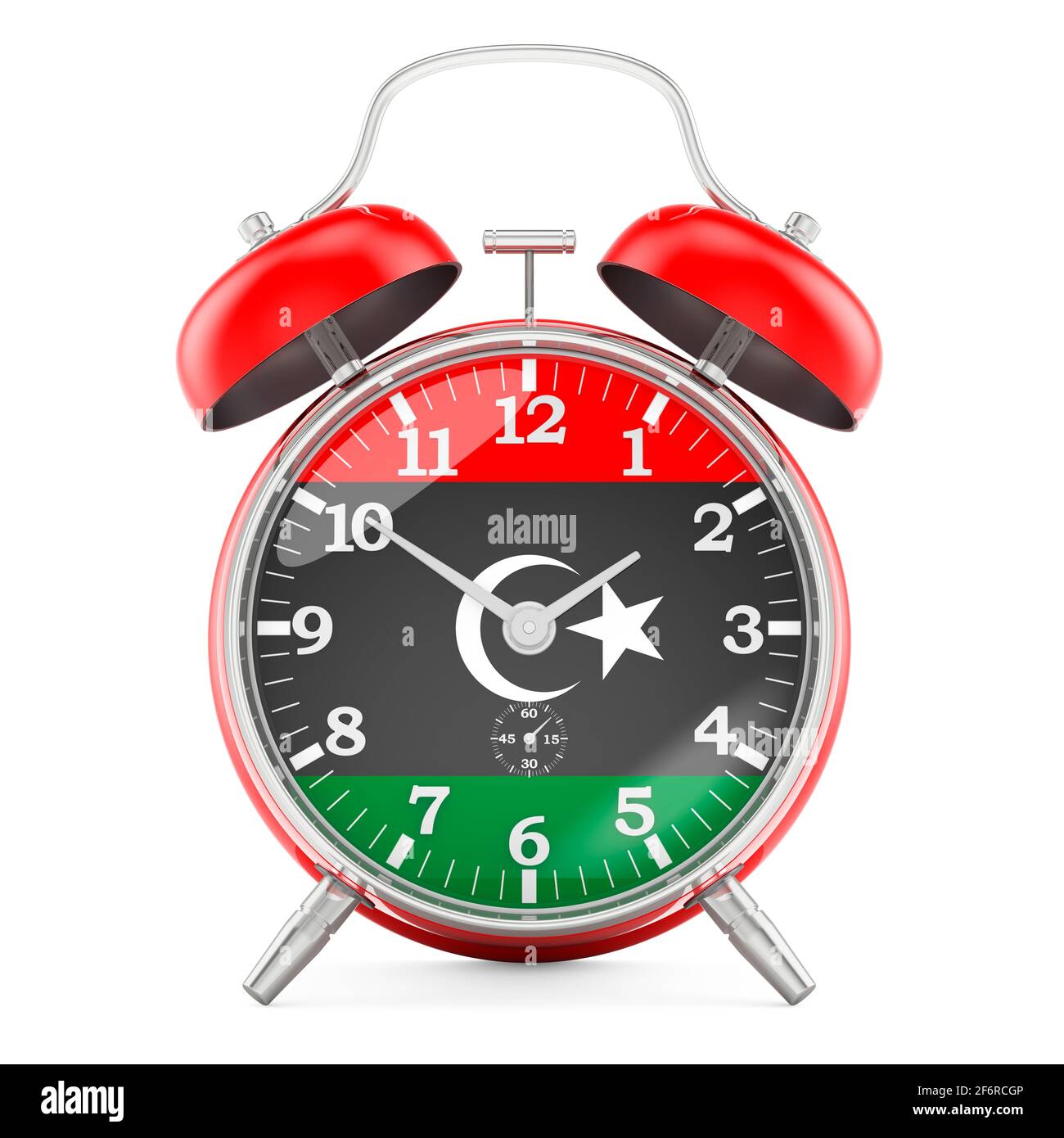Alarm clock with flag of Libya, 3D rendering isolated on white ...