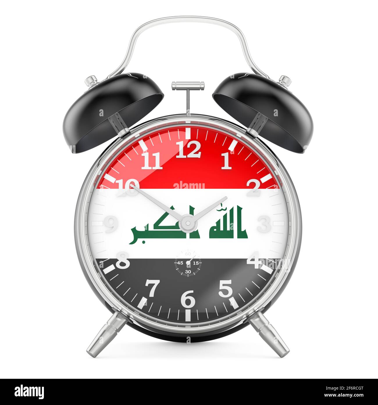 Alarm clock with flag of Iraq, 3D rendering isolated on white ...