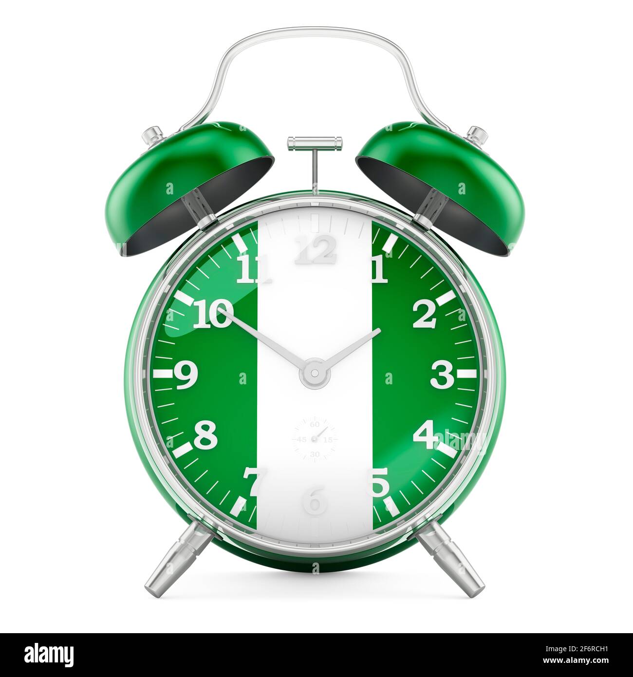 Alarm clock with flag of Nigeria, 3D rendering isolated on white ...