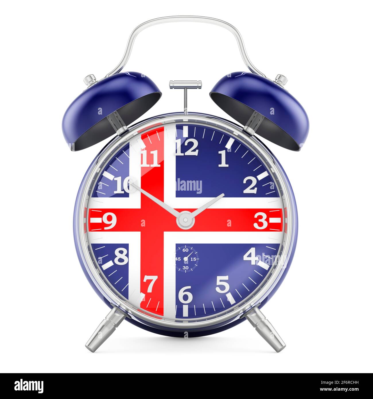 Alarm clock with flag of Iceland, 3D rendering isolated on white ...