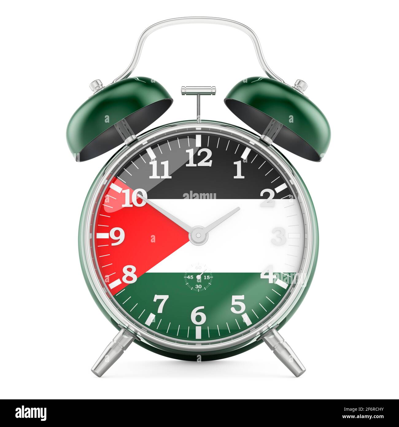 Alarm clock with flag of Palestine, 3D rendering isolated on white ...