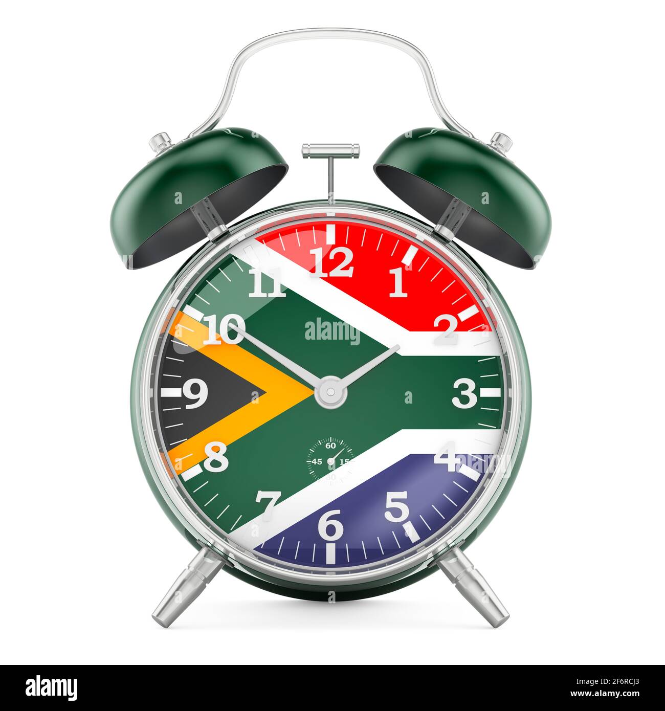 Alarm clock with flag of South Africa, 3D rendering isolated on white ...