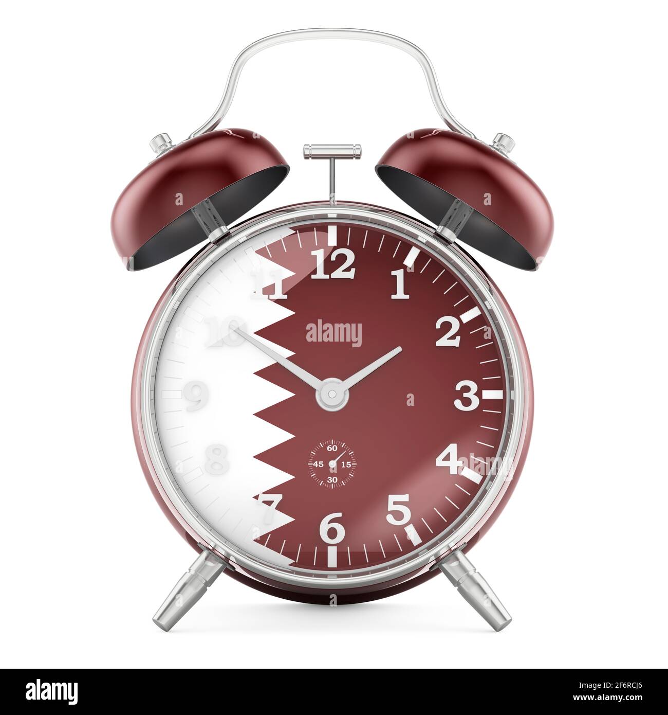 Alarm clock with flag of Qatar, 3D rendering isolated on white ...