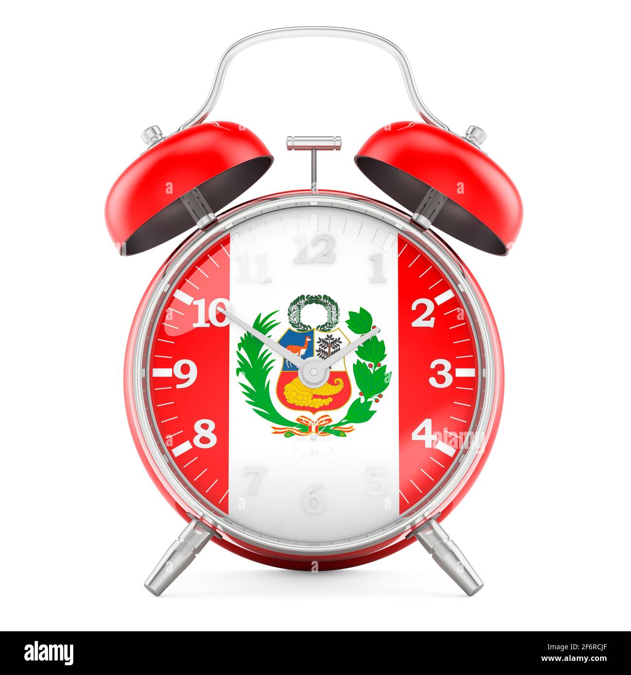 Alarm clock with flag of Peru, 3D rendering isolated on white ...