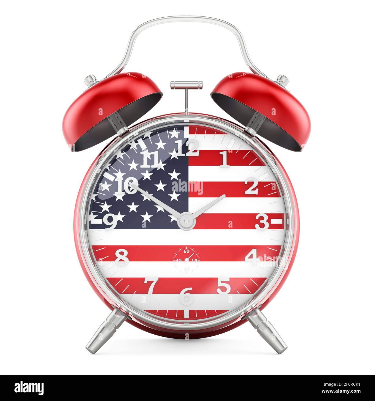 Alarm clock with flag of the USA, 3D rendering isolated on white ...