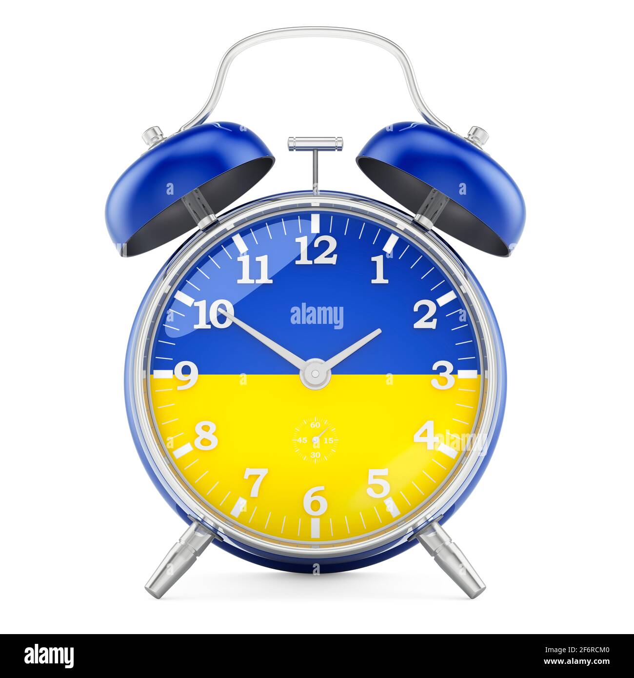 Alarm clock with flag of Ukraine, 3D rendering isolated on white ...