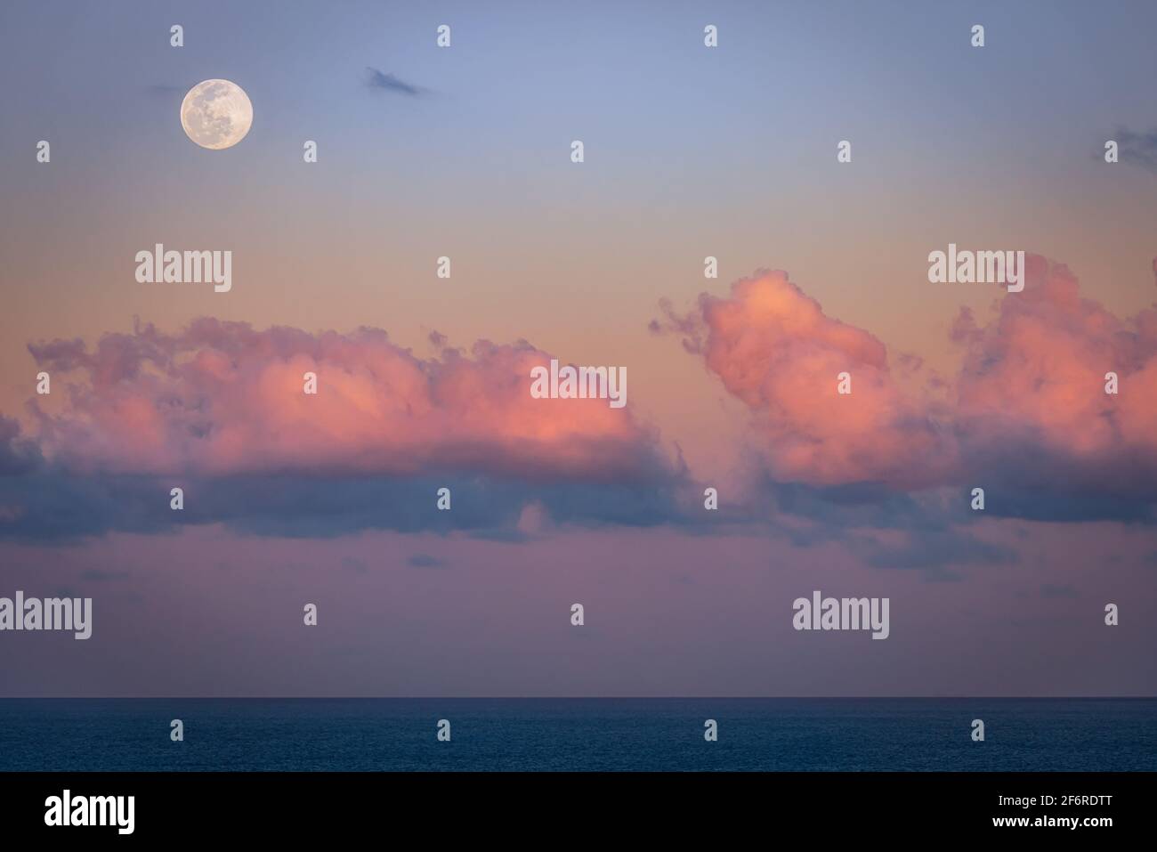A beautiful setting moon over the Atlantic Ocean. Florida, USA. Color ...