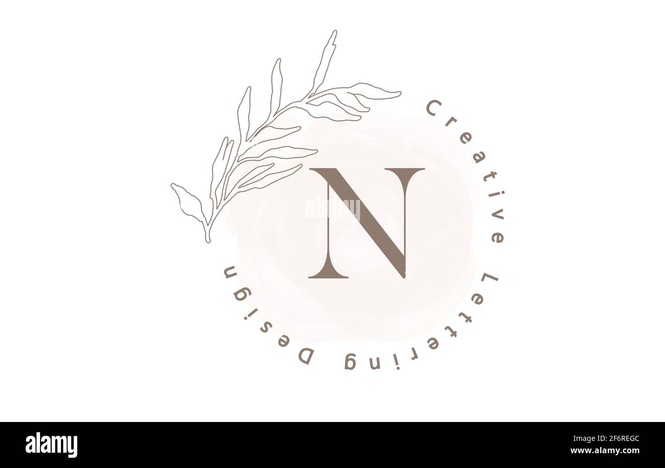 Letter N Logo With Watercolor brush and circle lettering design and ...