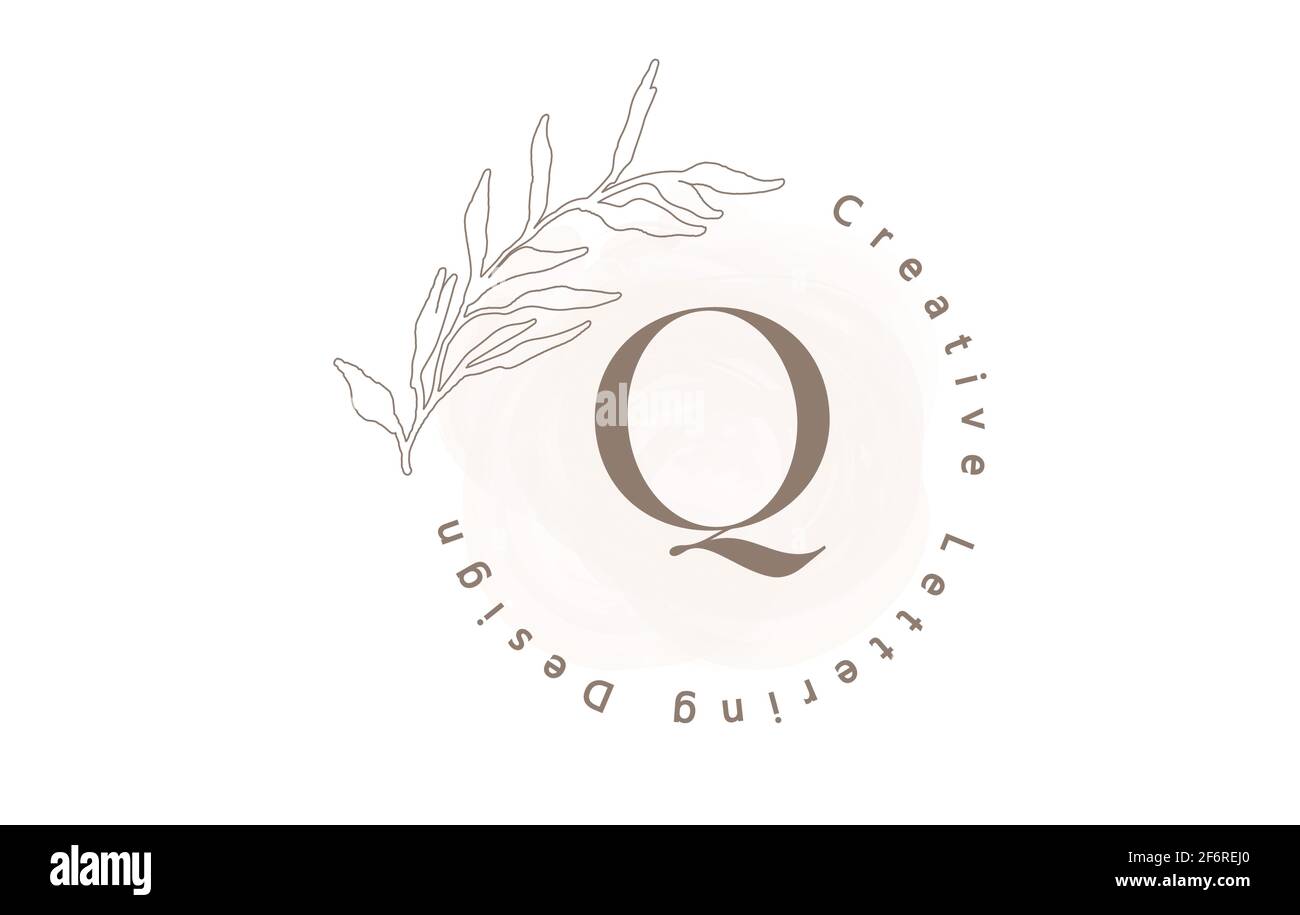 Letter Q Logo With Watercolor brush and circle lettering design and ...