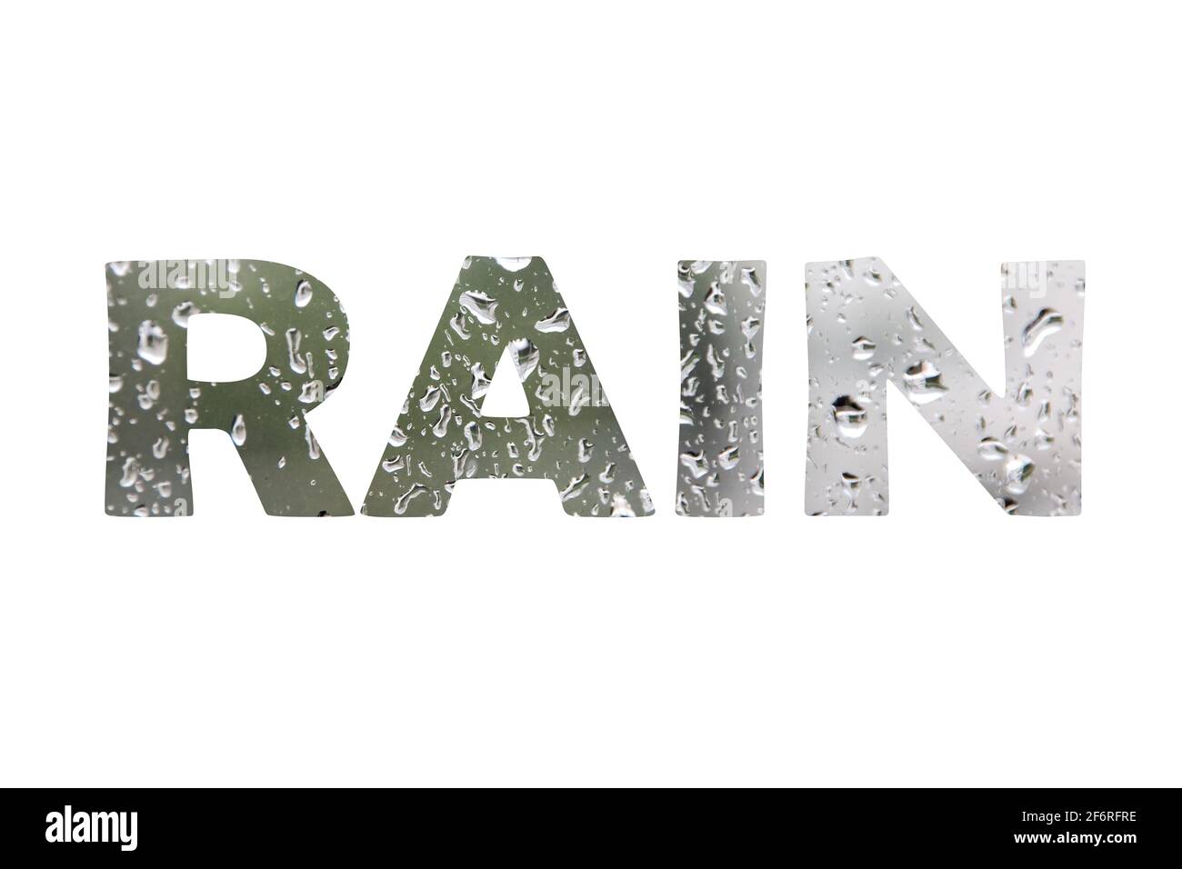 Word rain made from drops on the glass isolated on white background ...