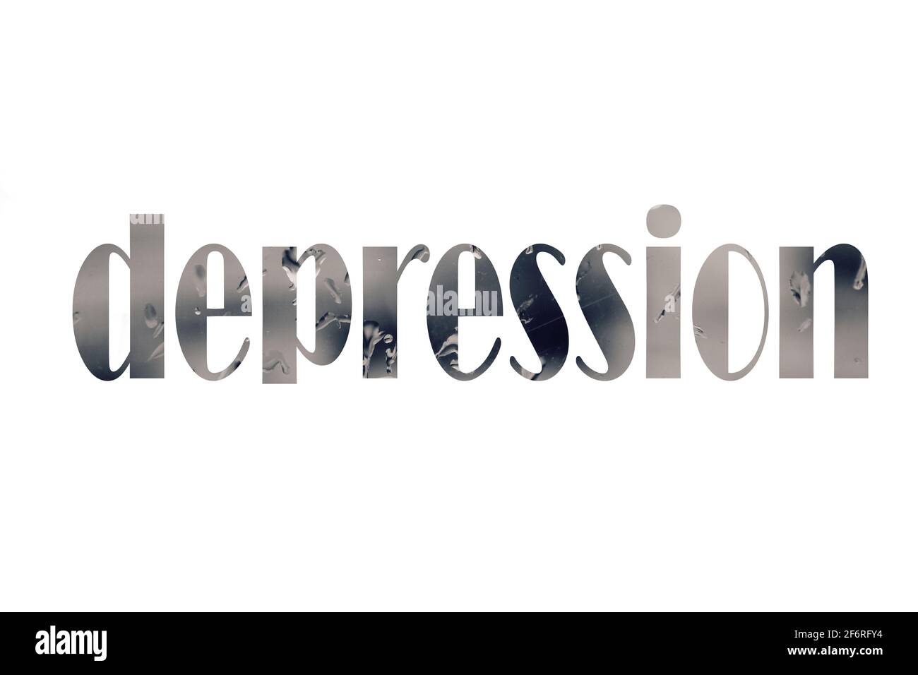 Word depression made from drops on the glass isolated on white ...