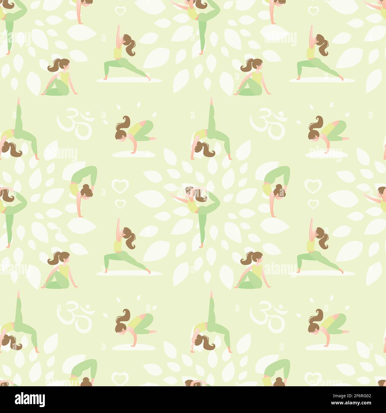Seamless pattern with woman in different yoga poses,background with ...