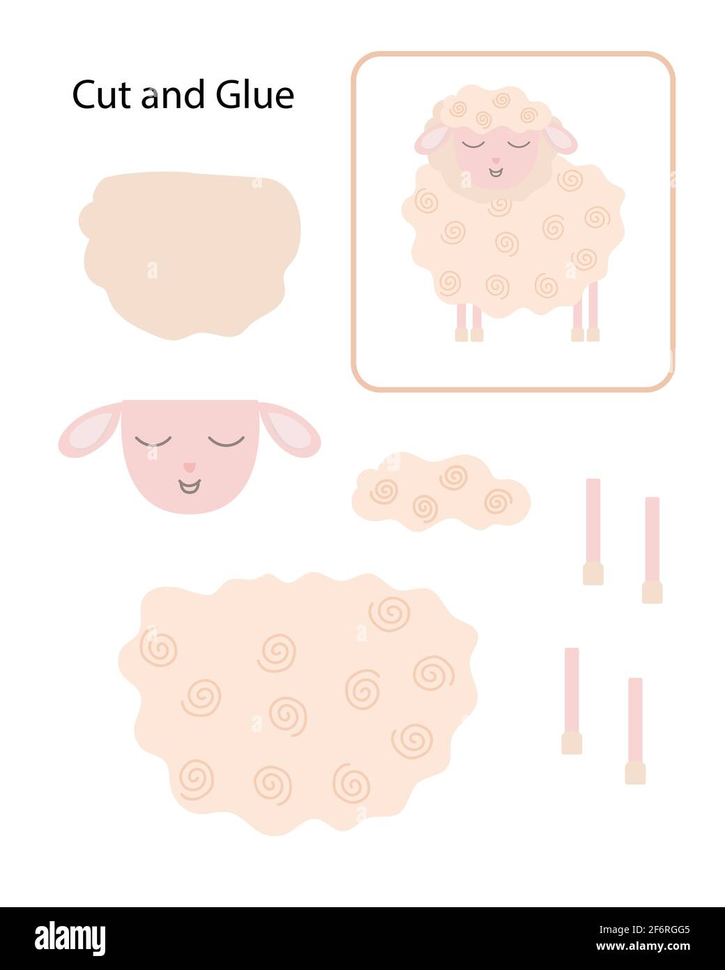 Little cute sheep cartoon style papercraft, cut and glue educational ...
