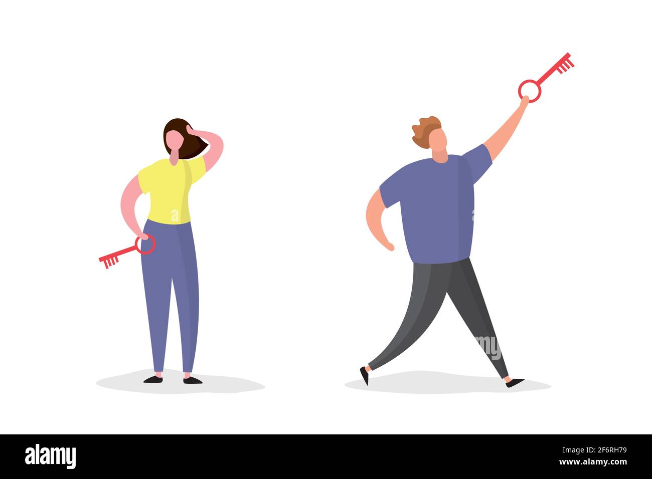 Male and female characters with keys,isolated on white background,flat ...