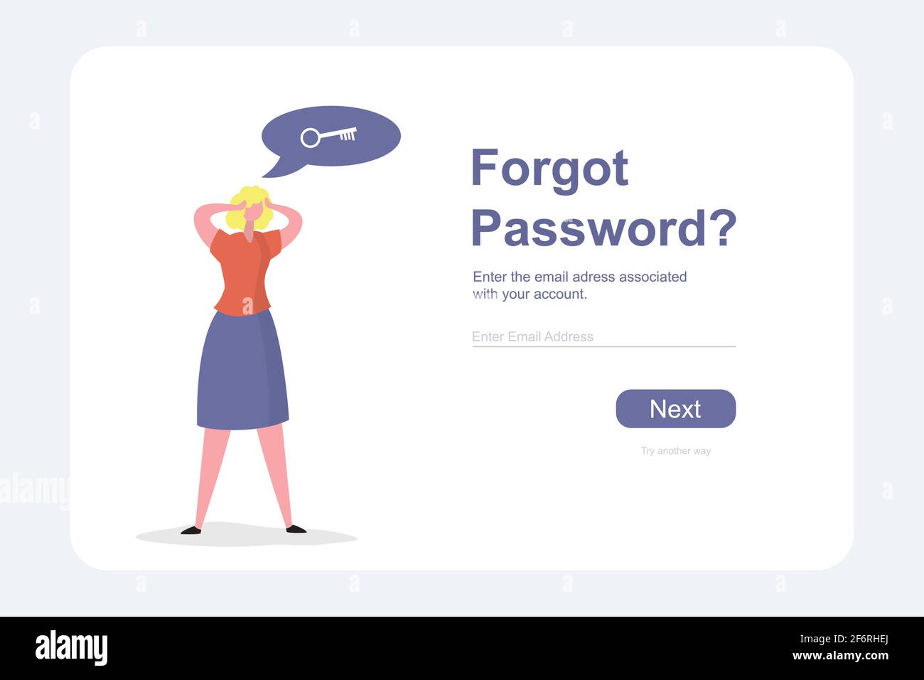 Cute and funny female think about key,woman character with speech ...