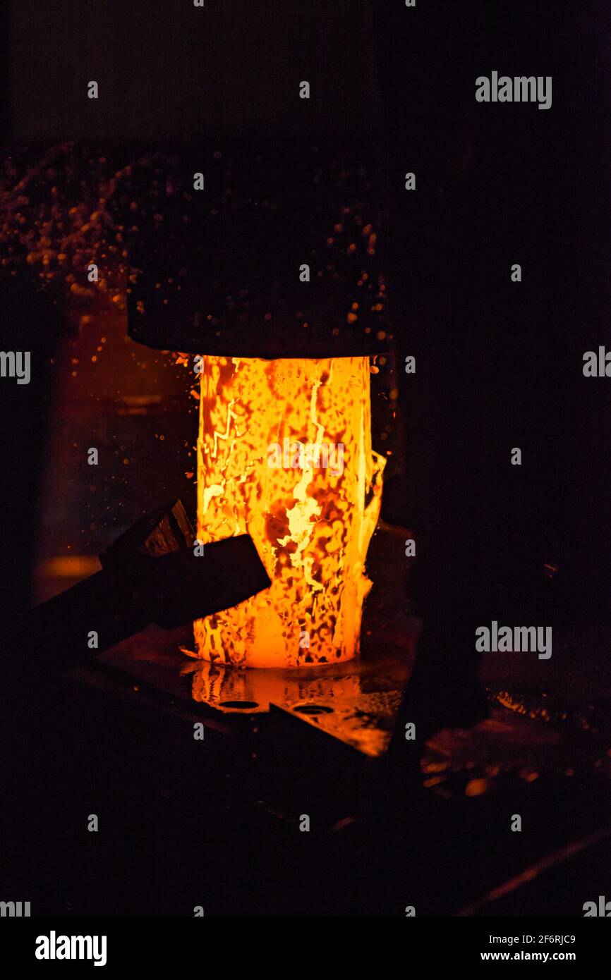 Pressing (punching) machine. Production outer-race bearing parts. Red ...