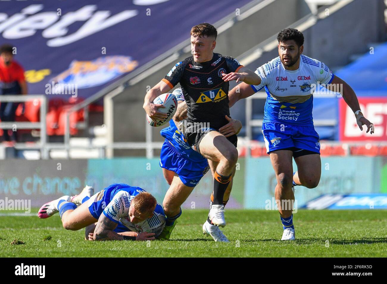 Jake Trueman (6) of Castleford Tigers makes a break in, on 4/2/2021 ...