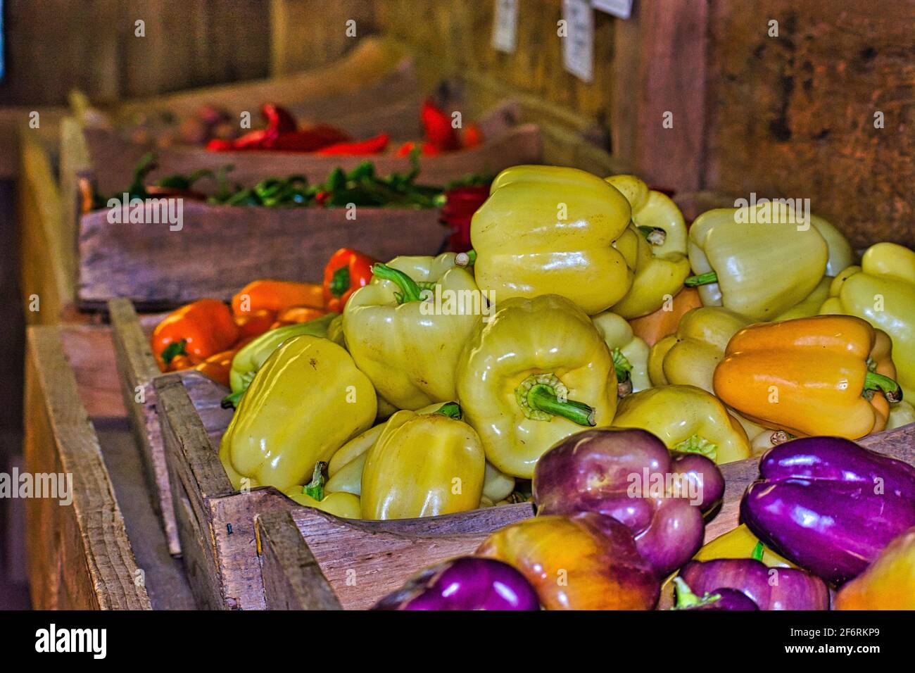 Colorful peppers on display at a farmer's market Stock Photo - Alamy