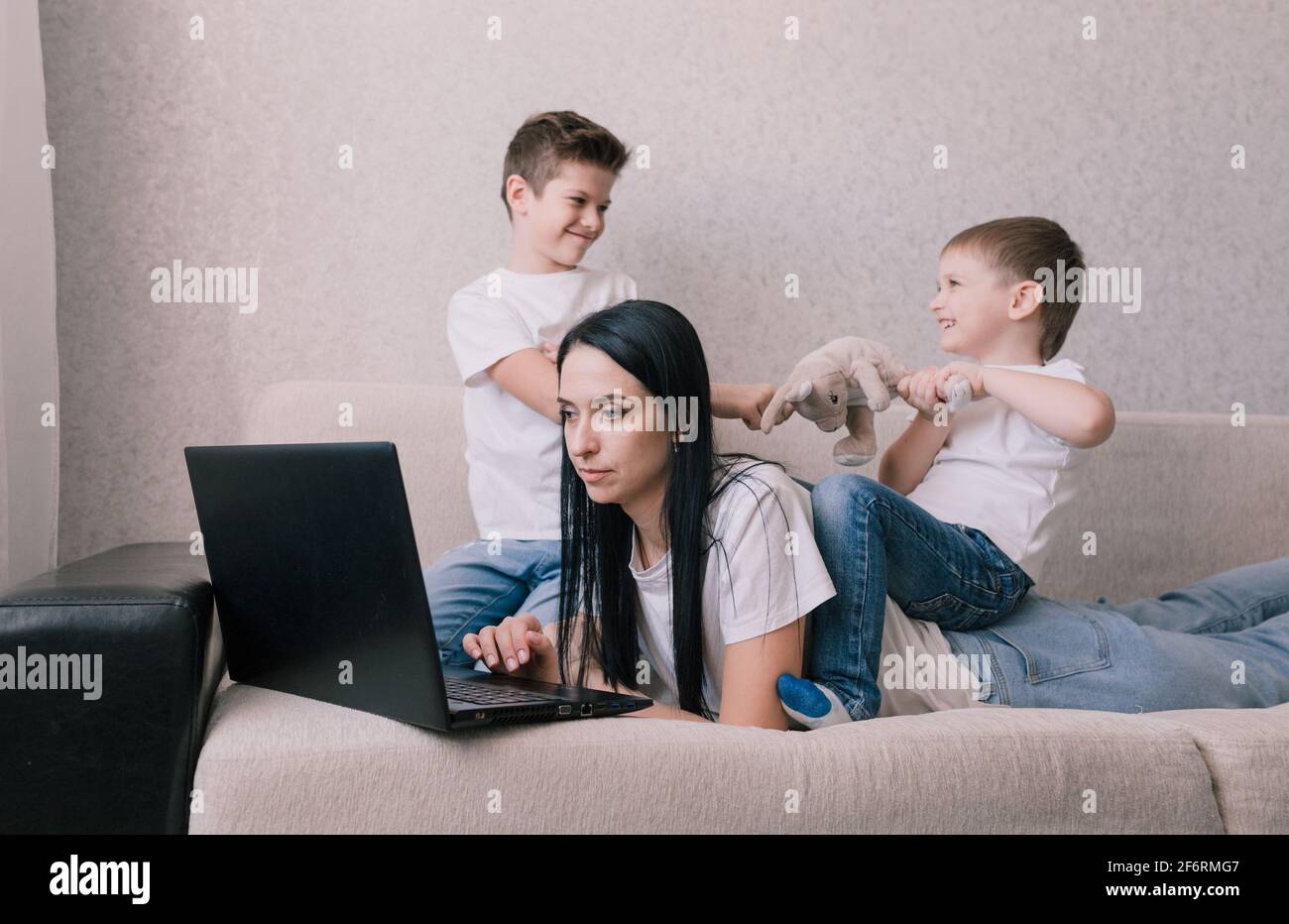 Parent children laptop working stress hi-res stock photography and ...