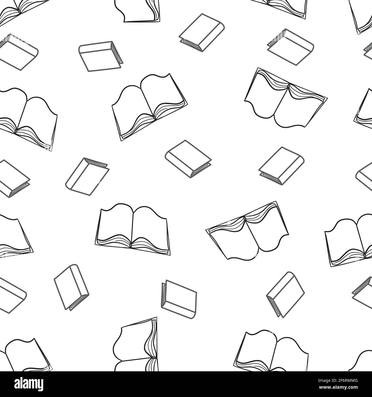 Seamless pattern with outline decorative books. Vector illustration ...