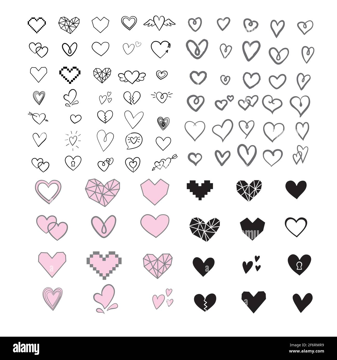 Set of unique hand drawn hearts. Set of vector hand icons. Illustration ...