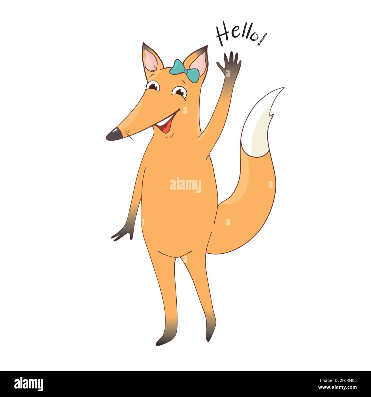 Vector illustration of cute fox and text "Hello". Childish background ...