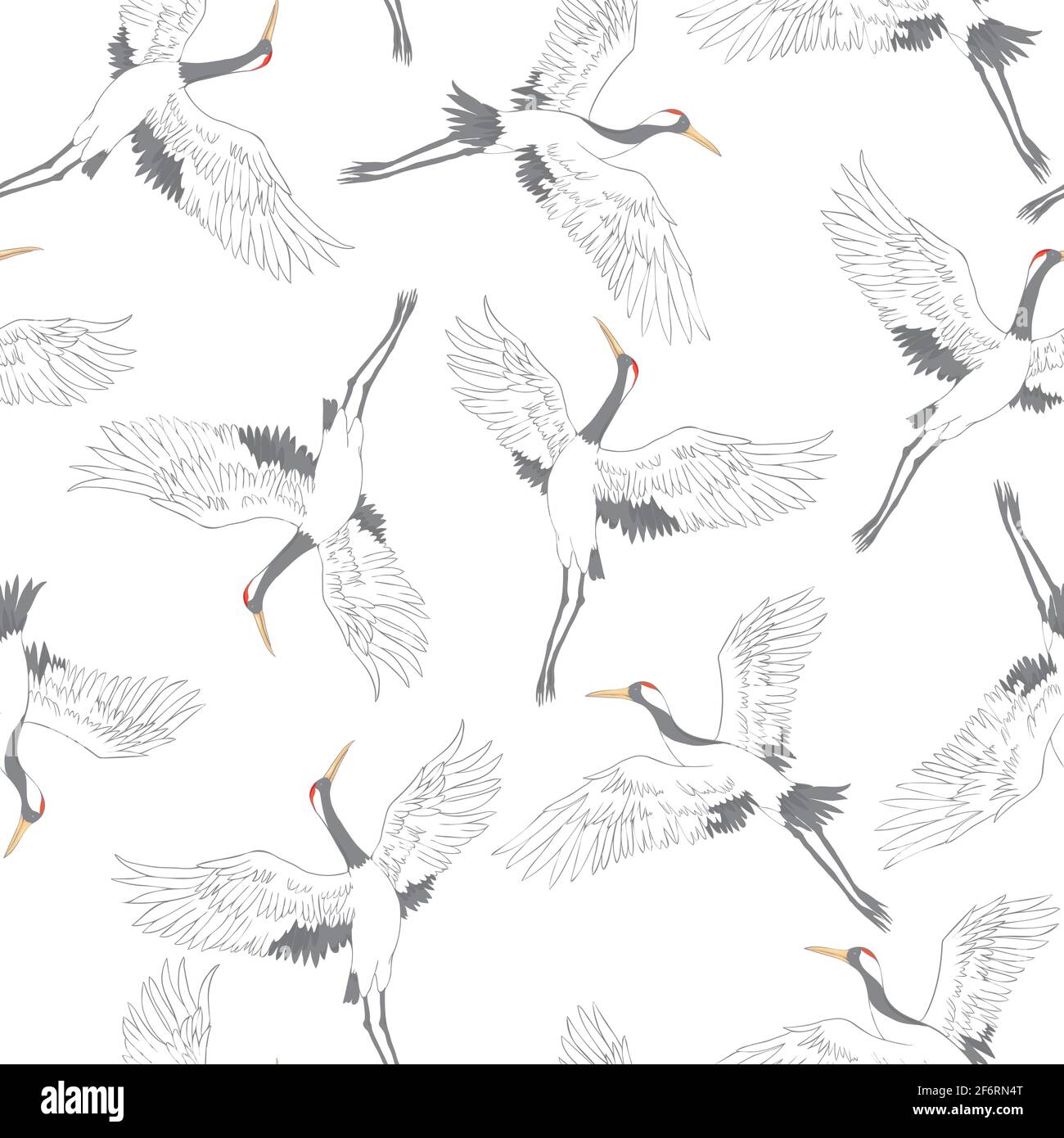 Seamless background, with Oriental motifs, cranes are flying, pattern ...