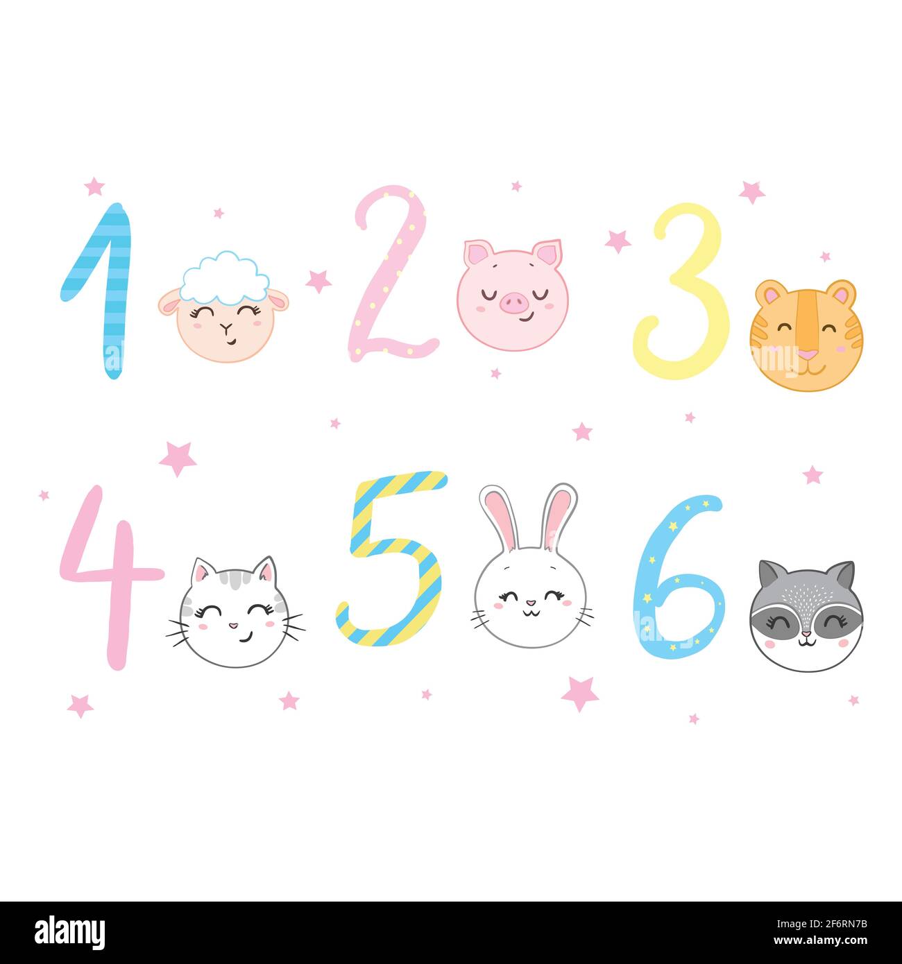 Funky Animals Standing Next To Digits Sticker Set. Stylized Colorful ...