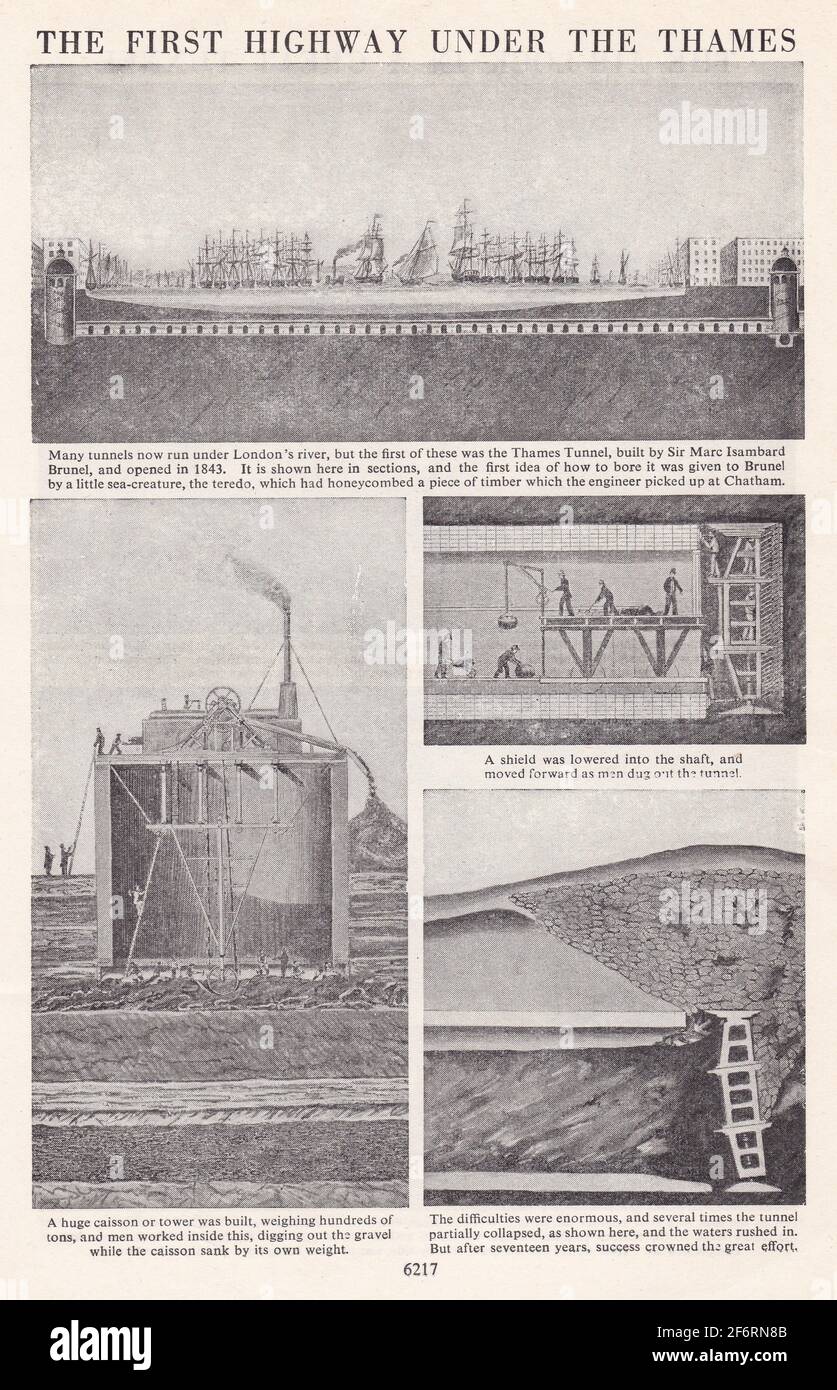 Vintage illustrations of tunnelling. The first highway under the Thames ...