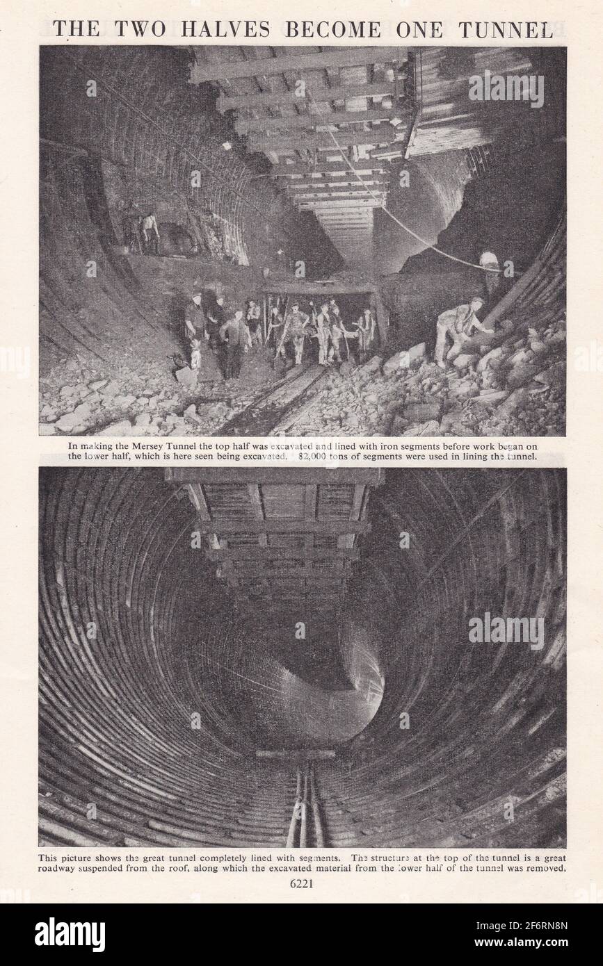 Vintage black and white photos of tunnelling. The Great Mersey Tunnel ...