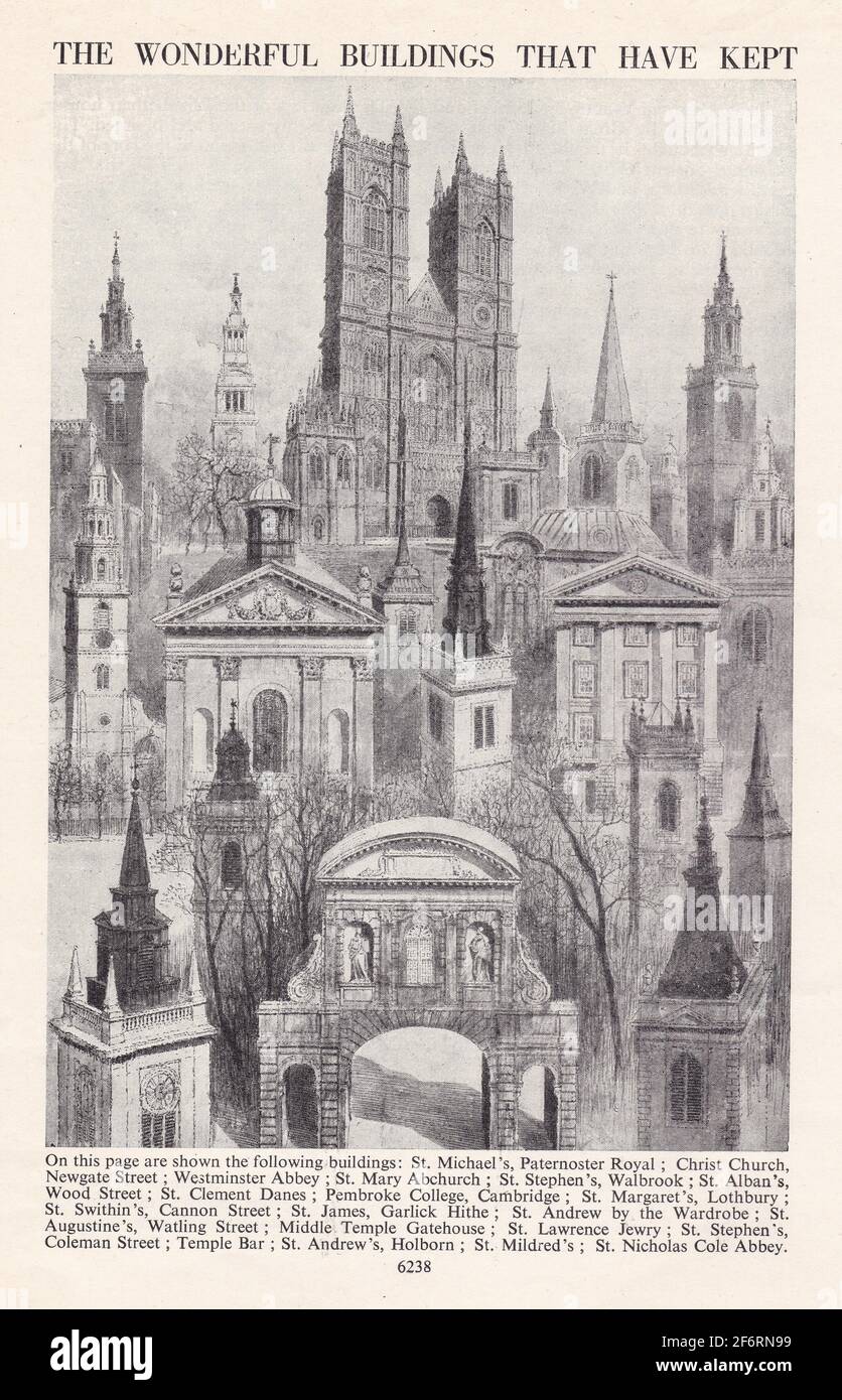 Vintage illustration of famous landmark buildings Stock Photo - Alamy