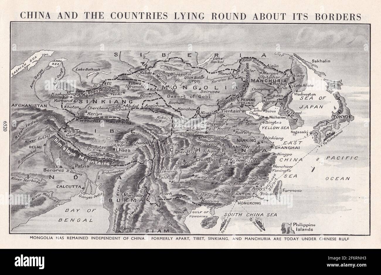 Vintage map of China and t he countries lying round about its borders ...