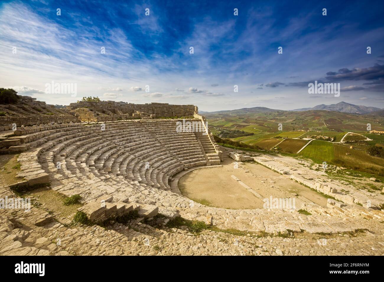 The ancient Greek amphitheatre on top of Mount Barbaro at Segesta in ...