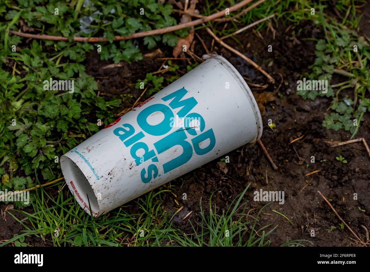 Fast food waste left by humans littering the rural countryside in ...