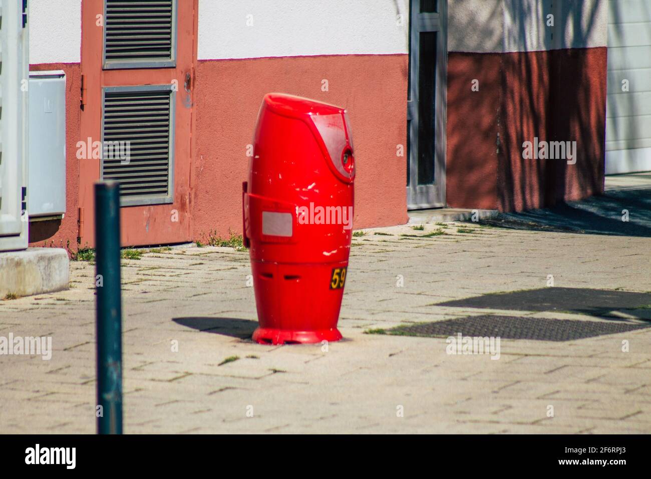 Reims France April 2, 2021 Red fire hydrant in the streets of Reims, a ...