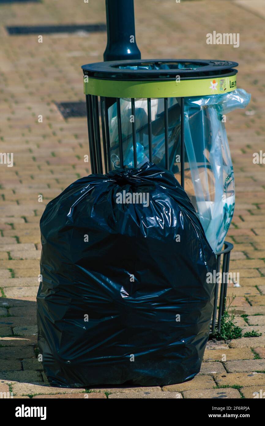 Reims France April 2, 2021 Garbage container in the downtown area of ...