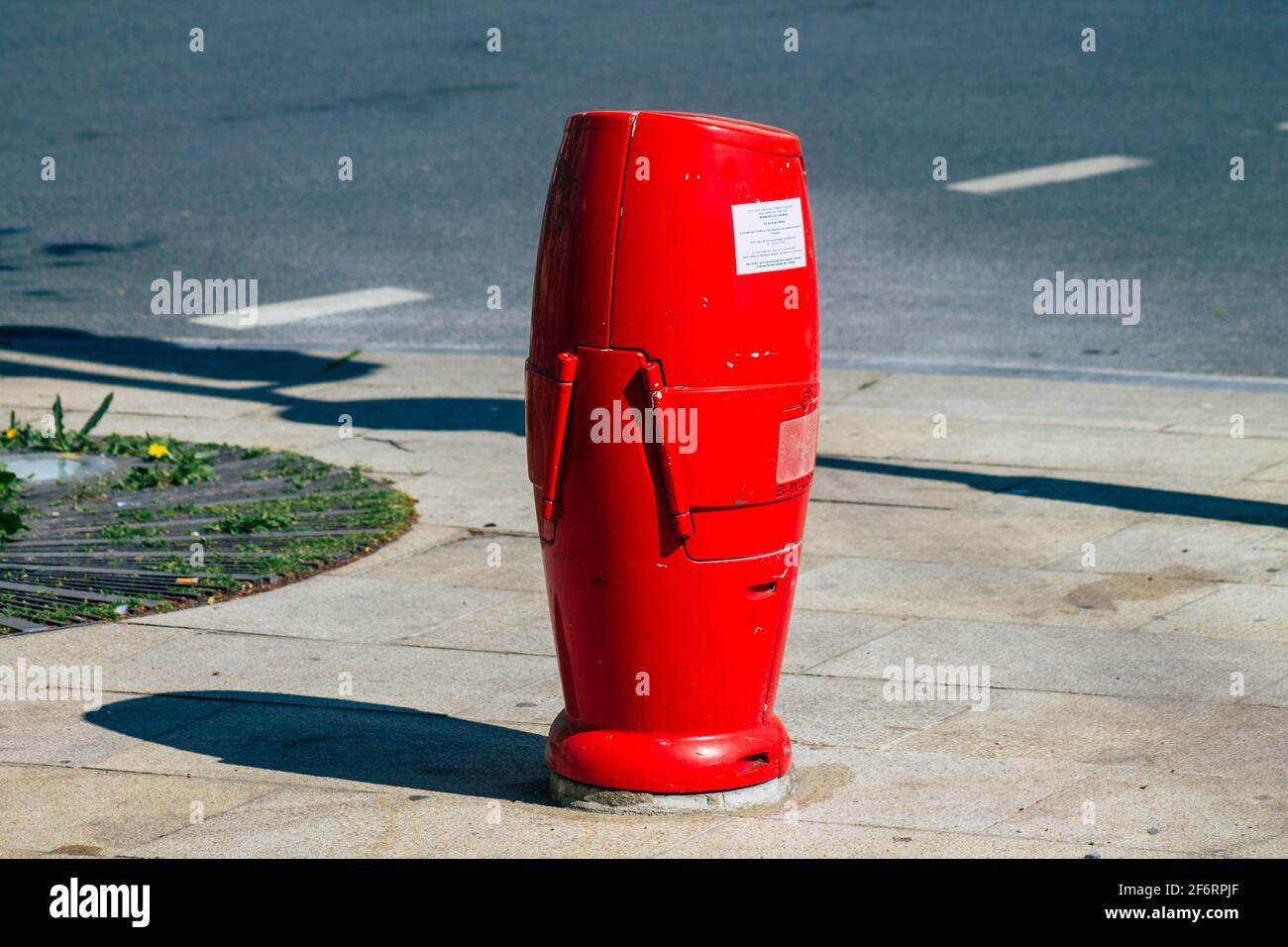 Reims France April 2, 2021 Red fire hydrant in the streets of Reims, a ...