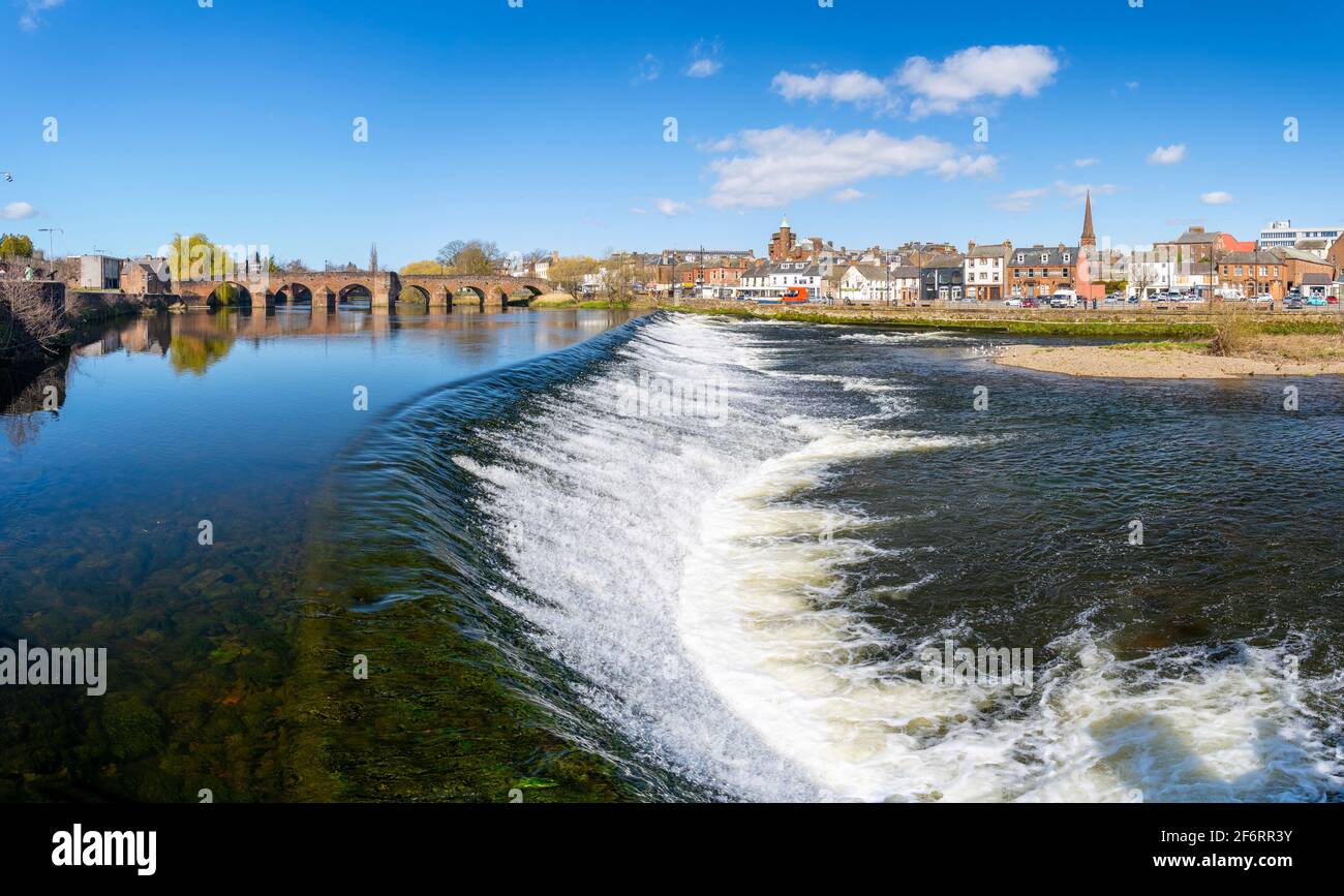 View of weir in River Nith in Dumfries in Dumfries and Galloway ...