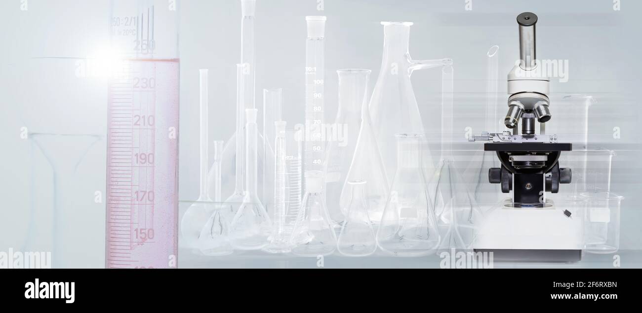Banner of Science Microscope in laboratory. Medical health technology ...