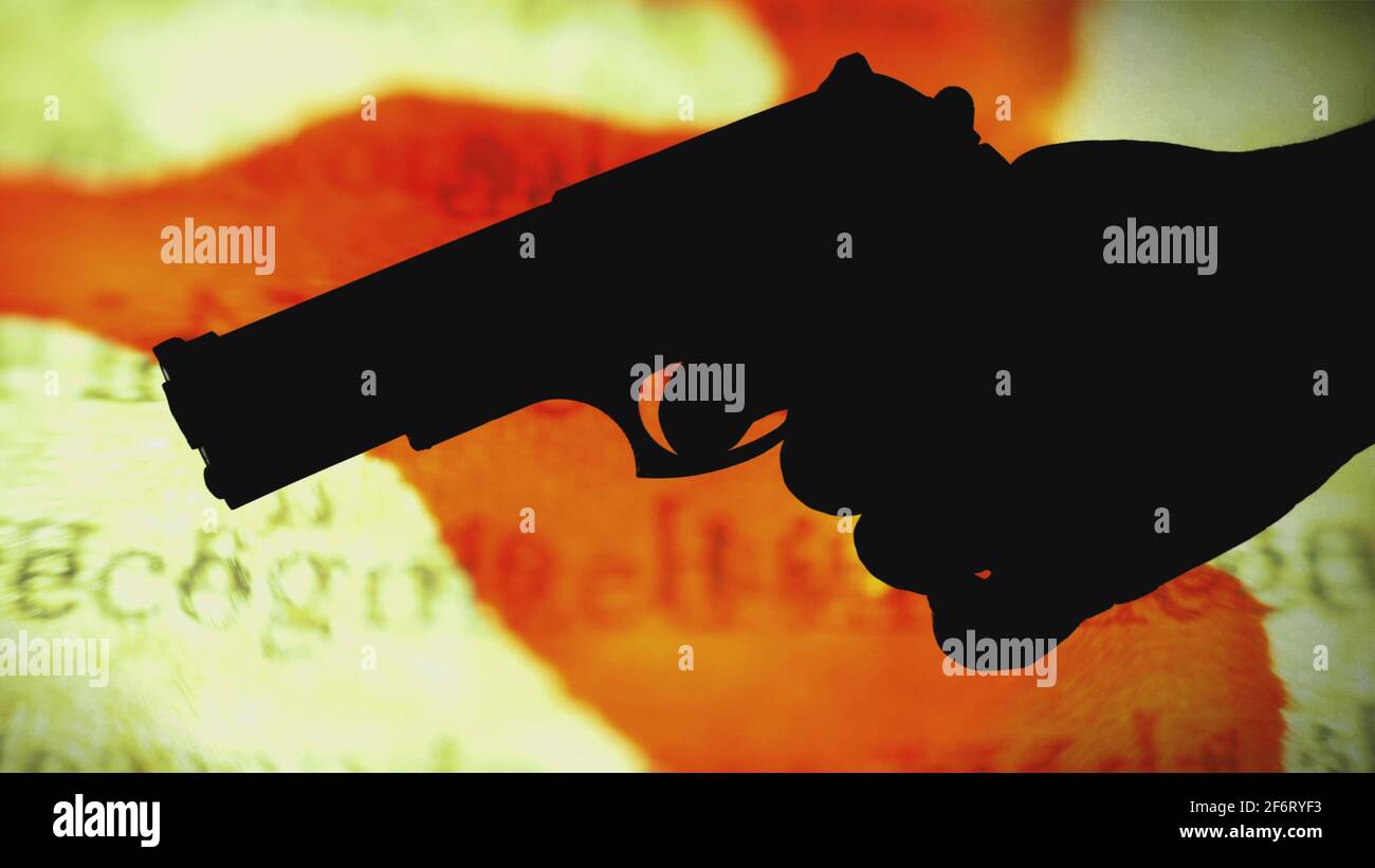 Gun silhouette against bloody background crime concept Stock Photo - Alamy