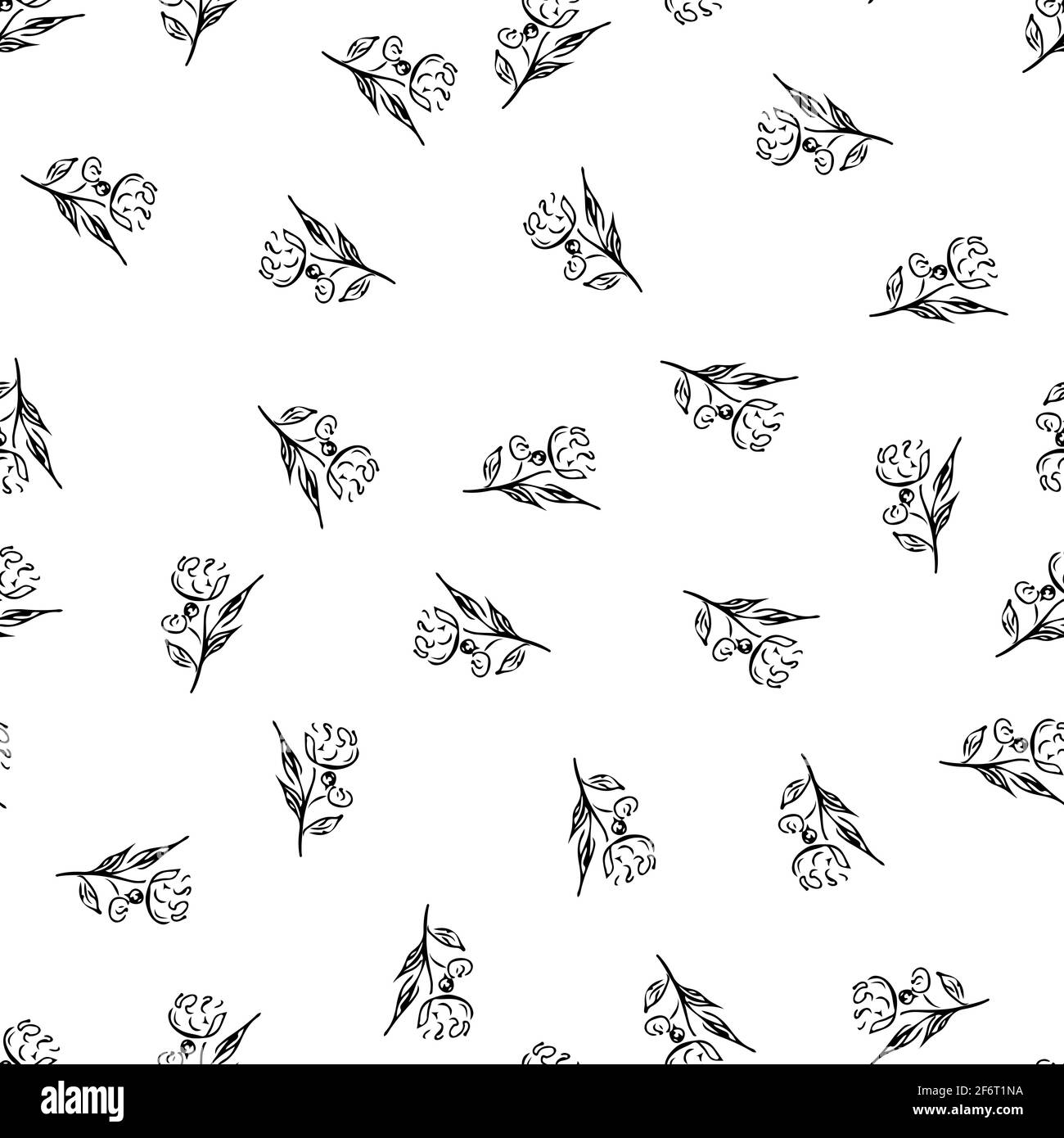 Doodle simple vector seamless pattern of hand-drawn peonies. Seamless ...