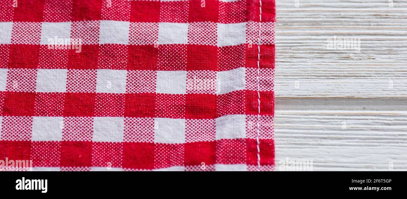 Red and white kitchen cotton fabric in a cage. fabric cotton texture ...