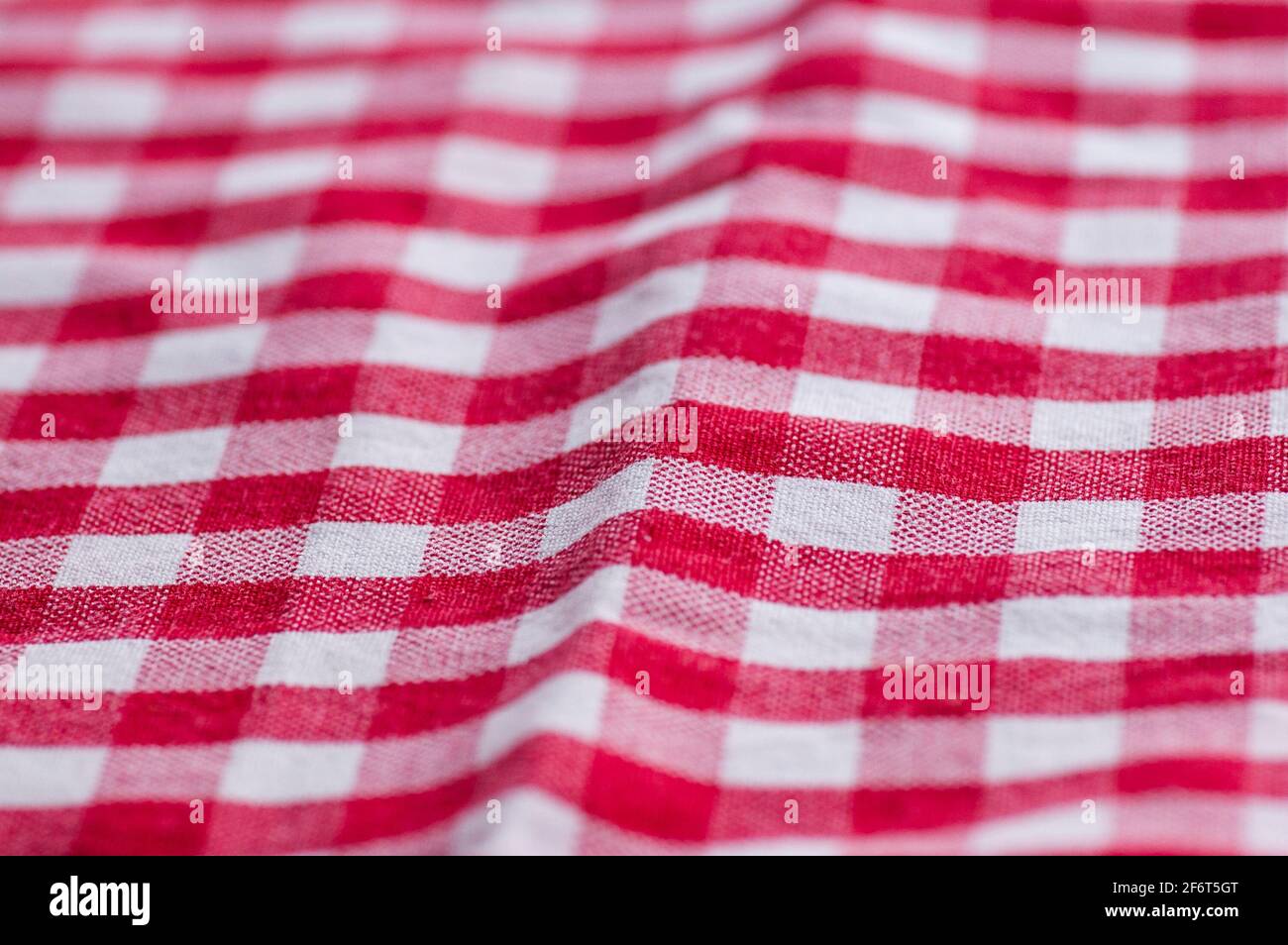 Red and white kitchen cotton fabric in a cage. fabric cotton texture ...