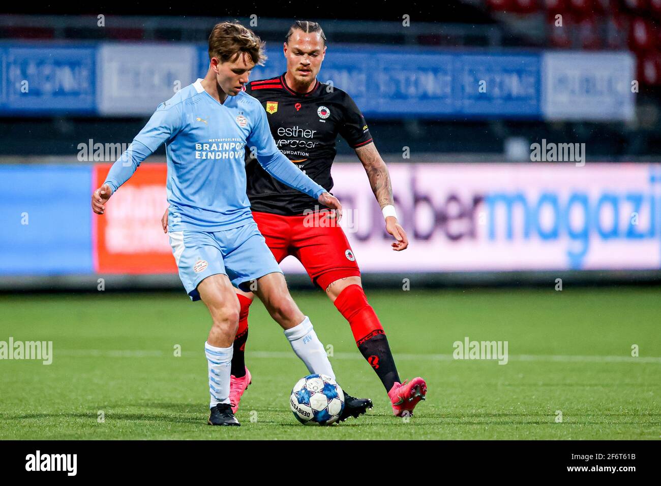 ROTTERDAM, NETHERLANDS - APRIL 2: Dennis Vos of PSV U23, Joel Zwarts of ...
