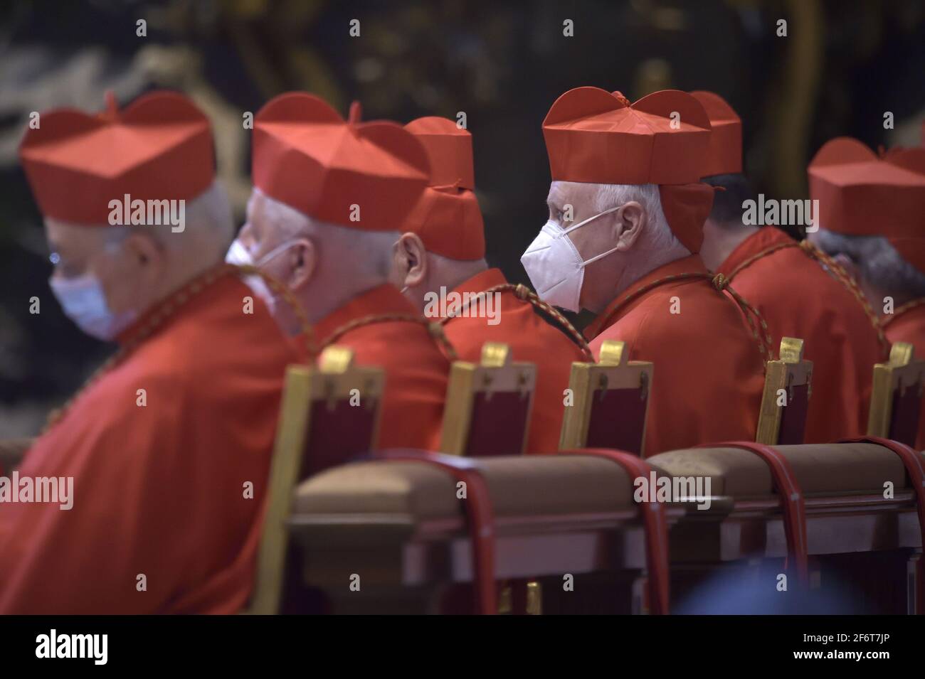 Vatican City, Vatican City. 02nd Apr, 2021. Cardinals wear masks as ...