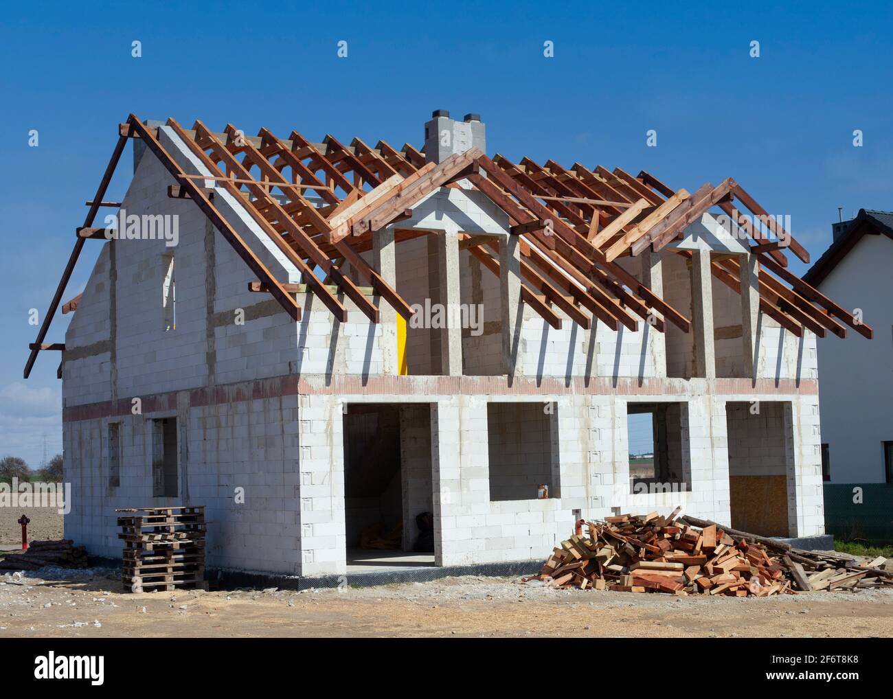 Construction residential new house in progress at building site Stock ...