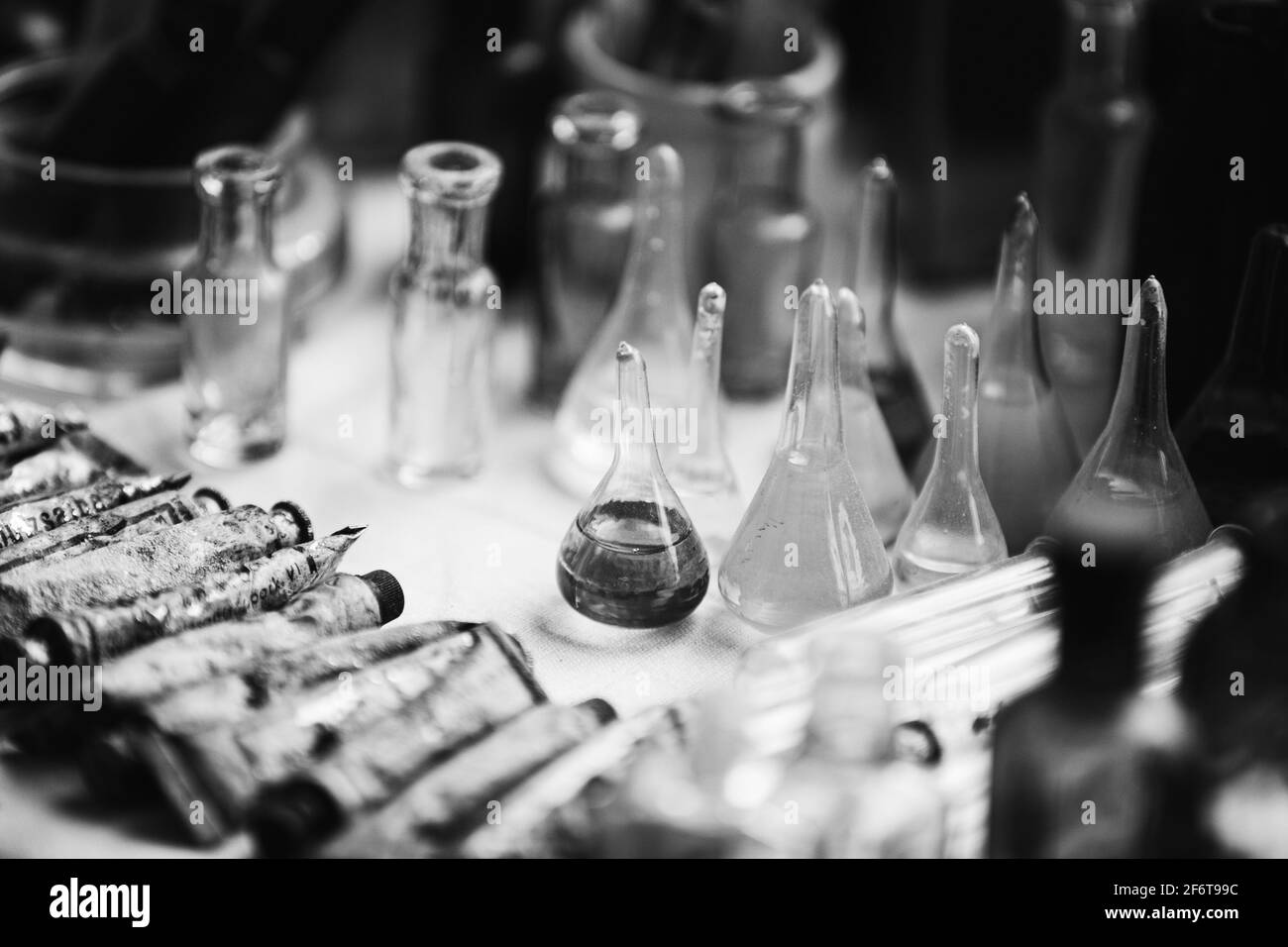 Many Old Deutsch Vintage Medical Glass Capacity. Detail Of Retro ...